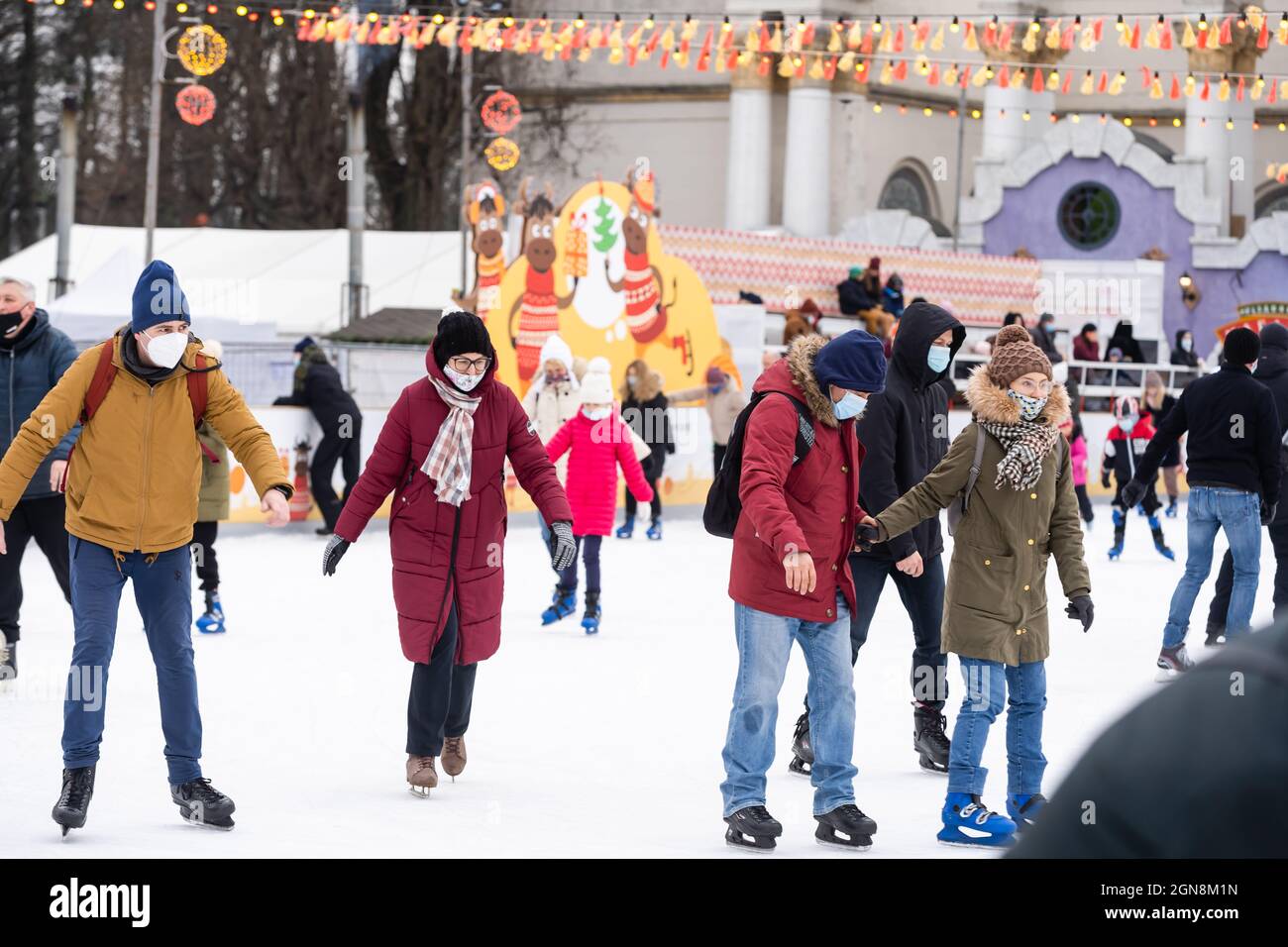 Kiev Ukraine - January 11, 2021: Skating rink on the territory of the ...
