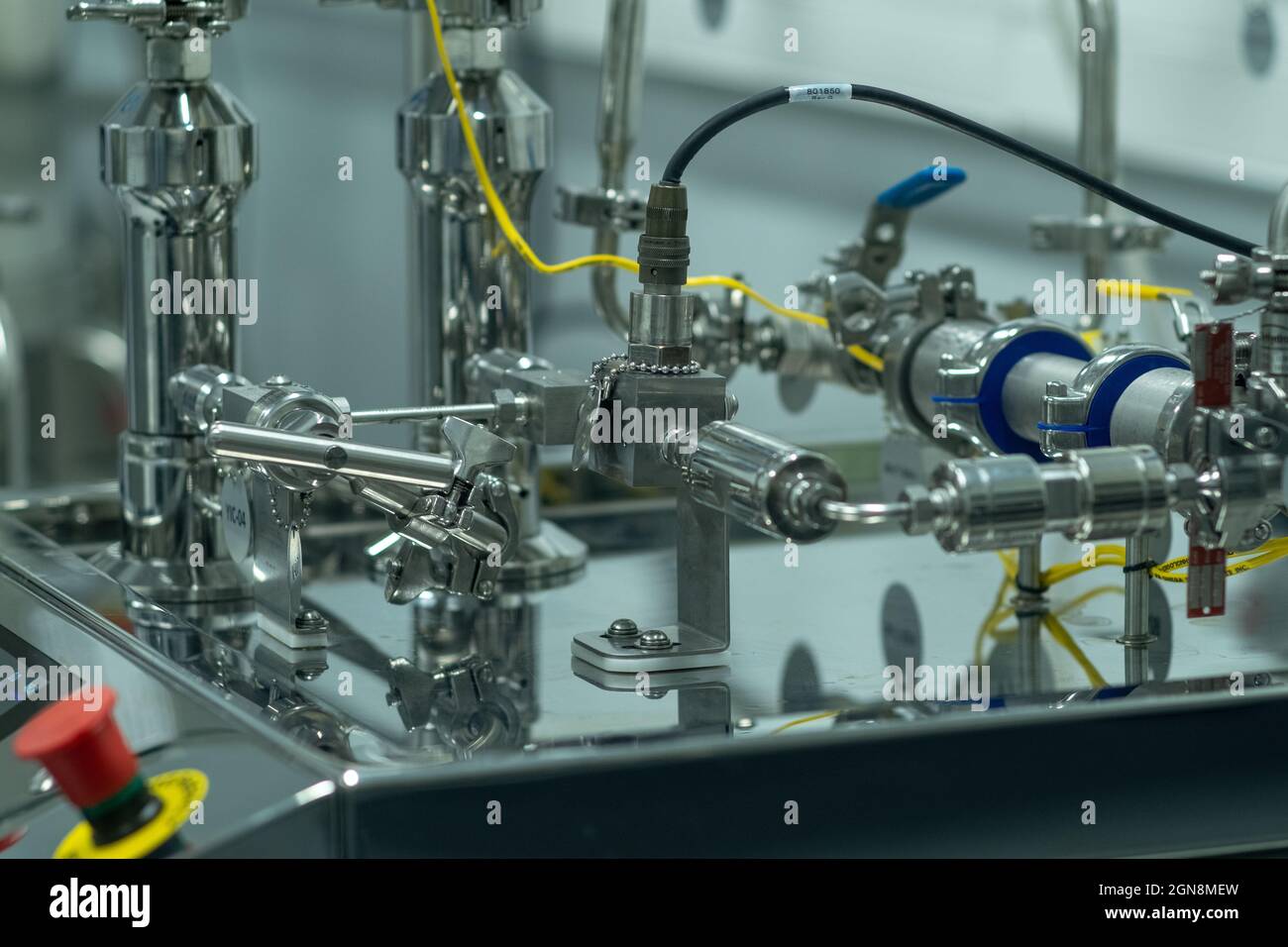 Closeup shot of wires and metallic pipes on a scientific machine Stock ...