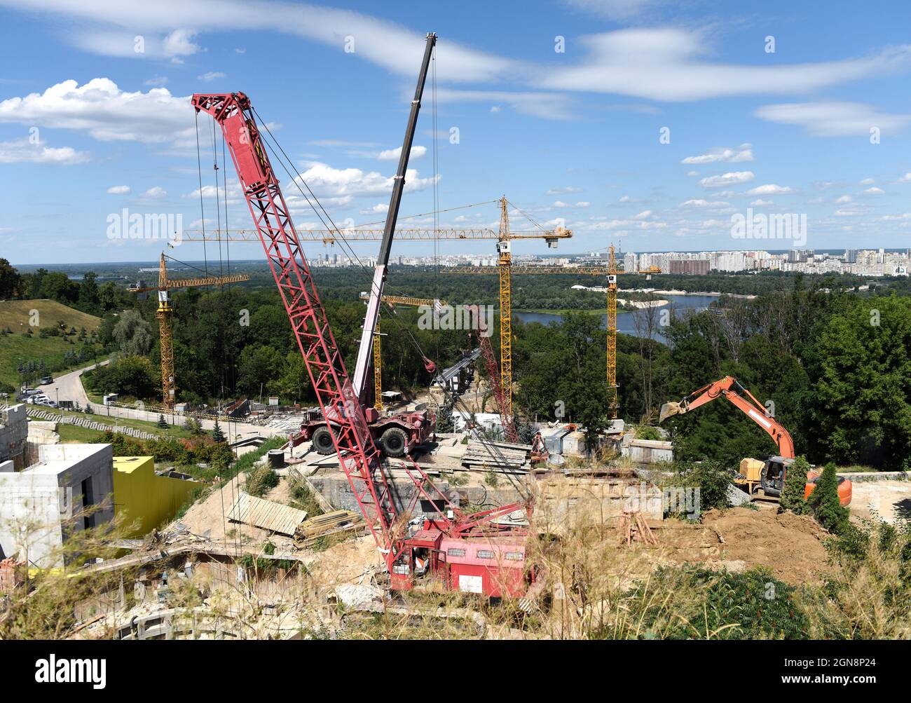 Building construction in Kyiv, Ukraine. Construction crane Stock Photo ...