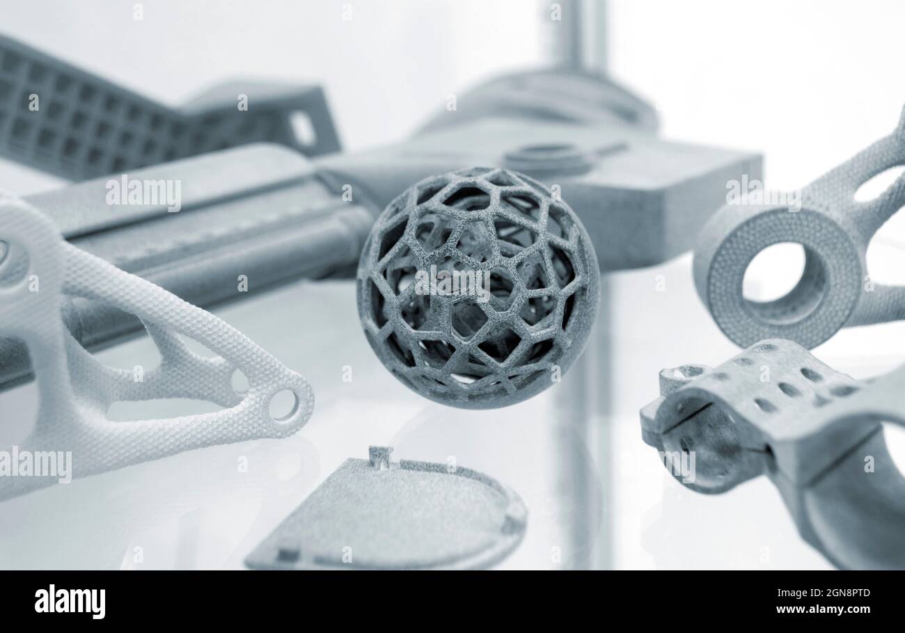 Gray object printed on powder industrial 3D printer Stock Photo - Alamy