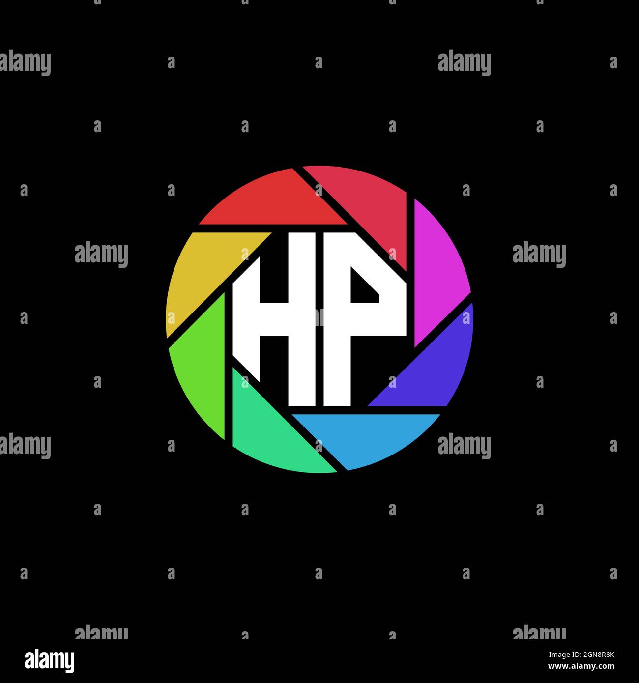 HP Monogram Logo Letter Geometric Polygonal lens rainbow circle shape ...