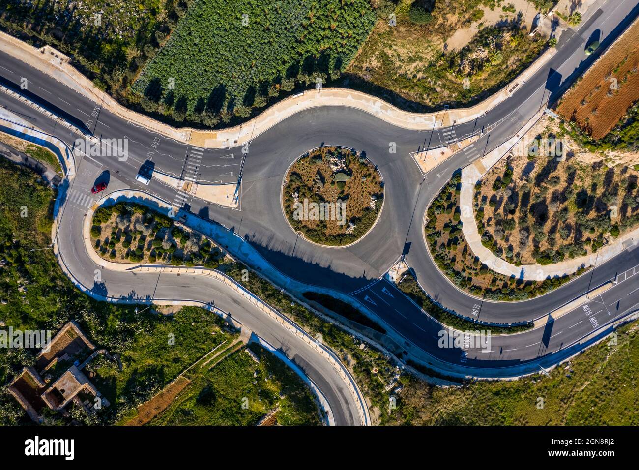 Malta, Northern Region, Mellieha, Aerial view of traffic circle Stock ...