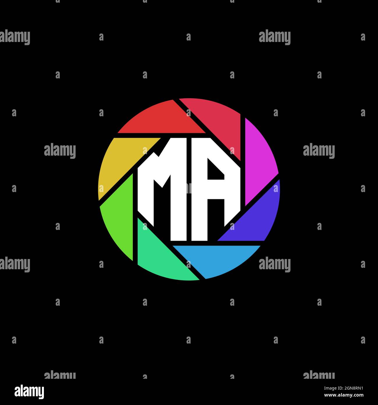 MA Monogram Logo Letter Geometric Polygonal lens rainbow circle shape ...