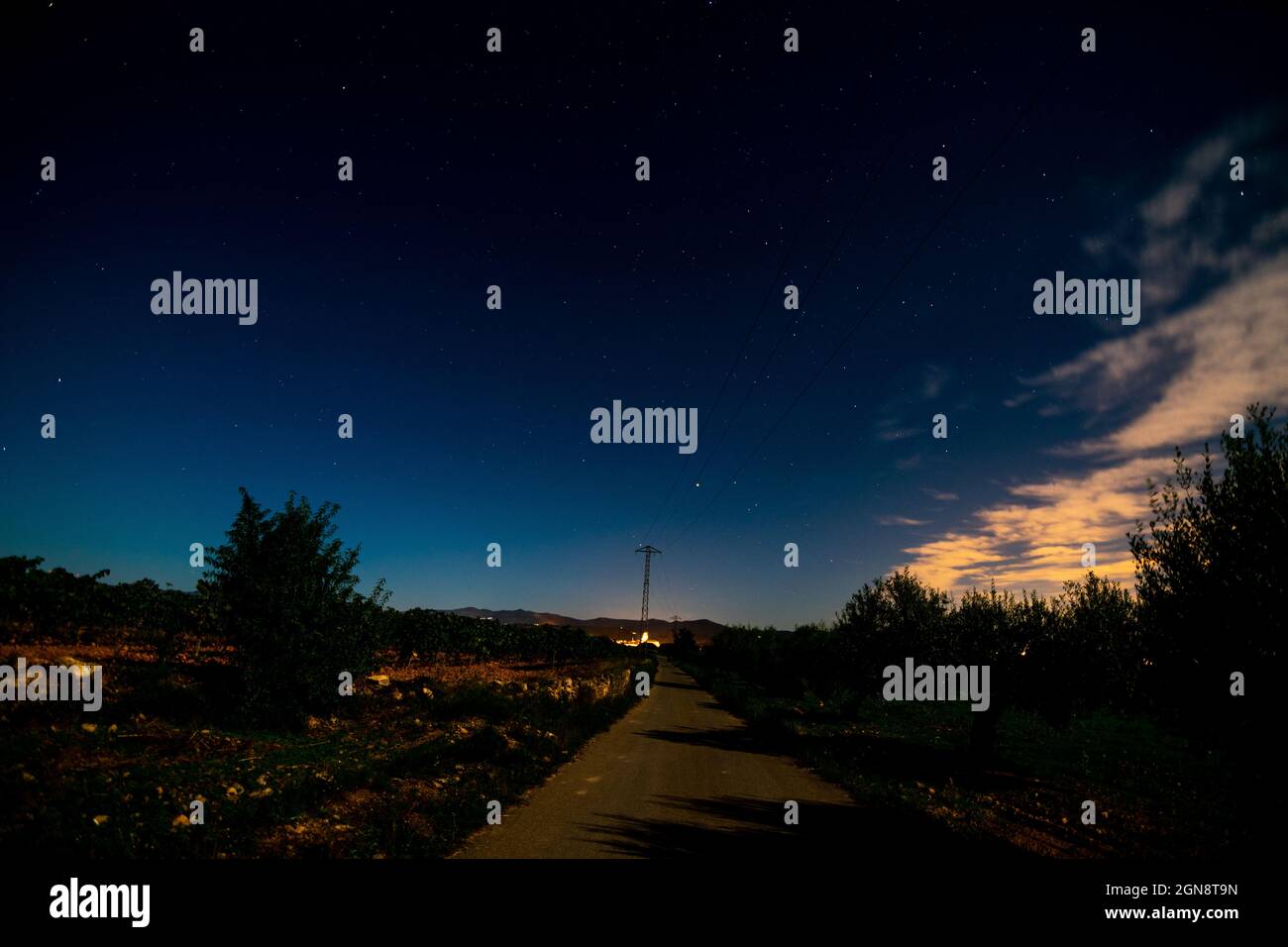 Vilabella night sky, close-up os the moon craters,rural landscape at ...