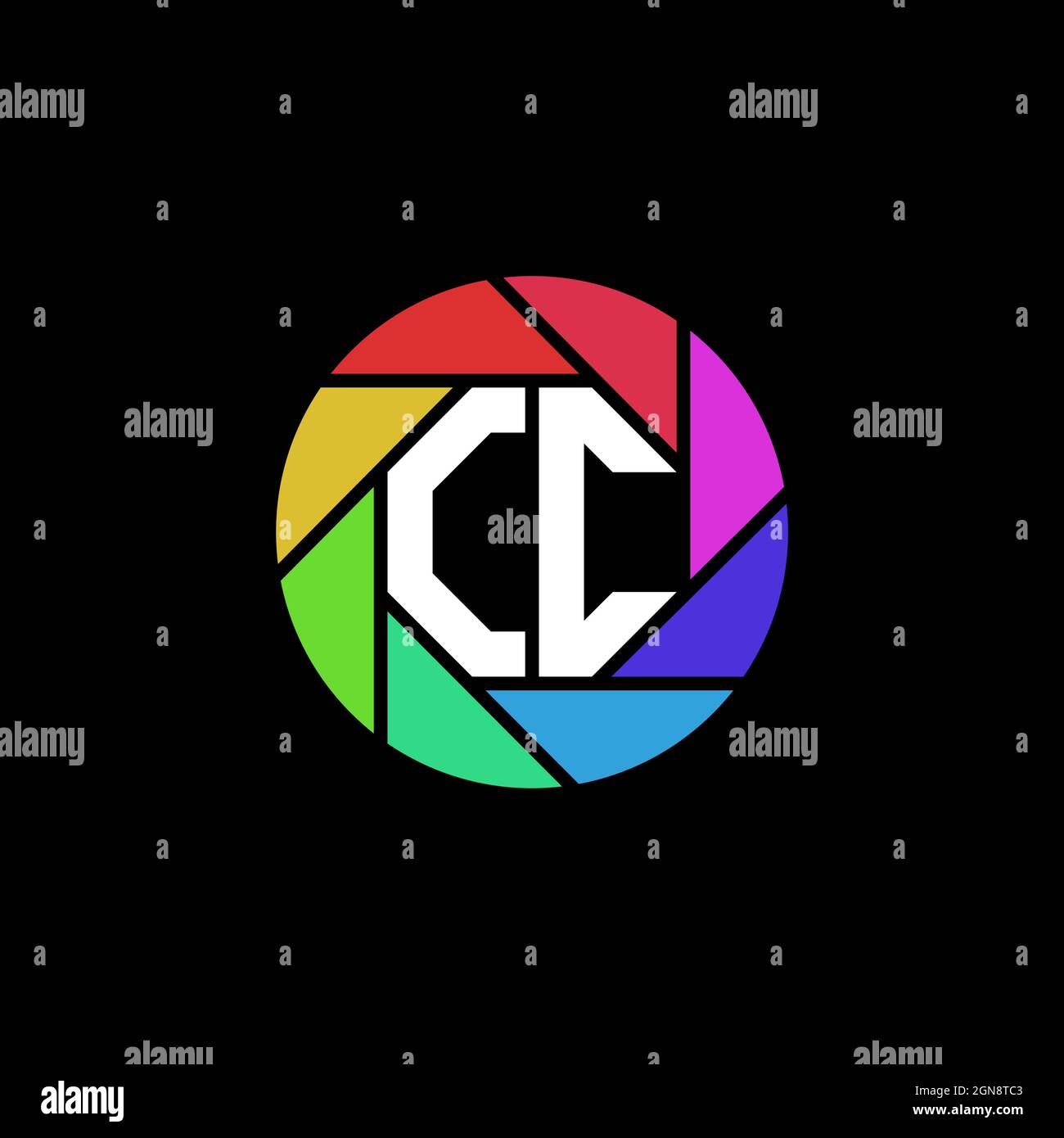 CC Monogram Logo Letter Geometric Polygonal lens rainbow circle shape ...