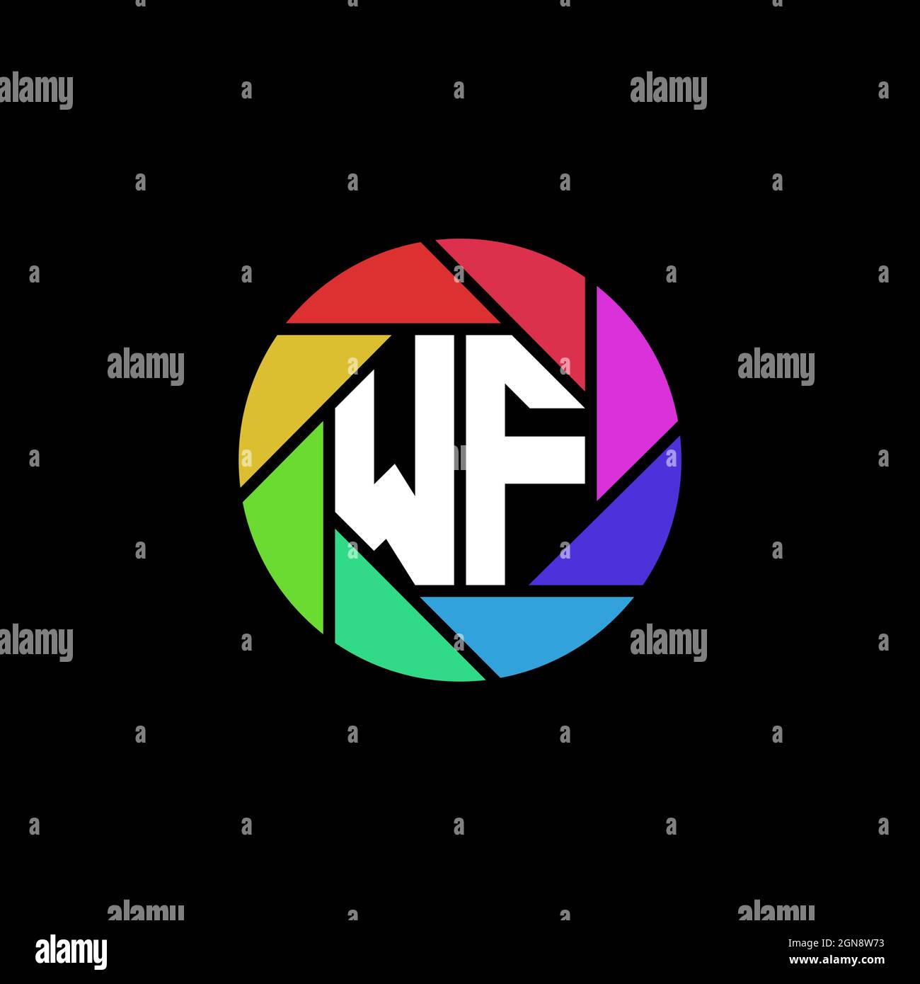 WF Monogram Logo Letter Geometric Polygonal lens rainbow circle shape ...