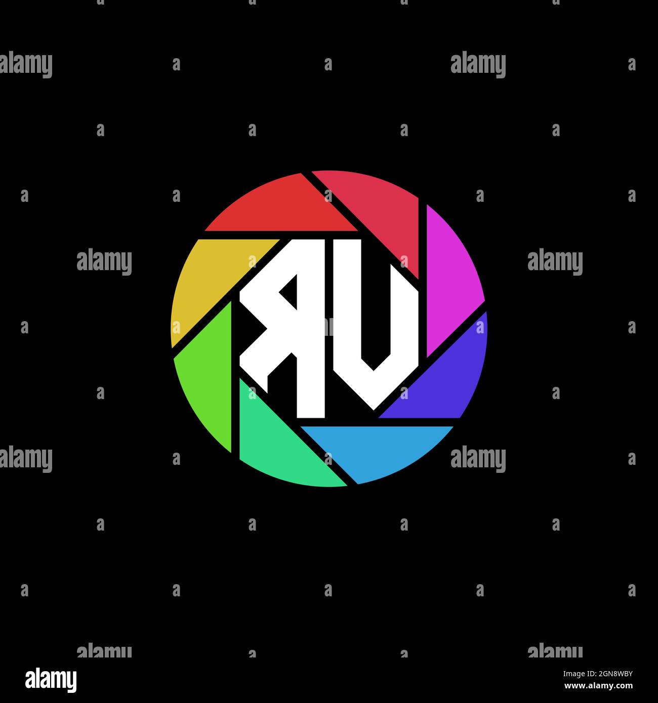 RV Monogram Logo Letter Geometric Polygonal lens rainbow circle shape ...