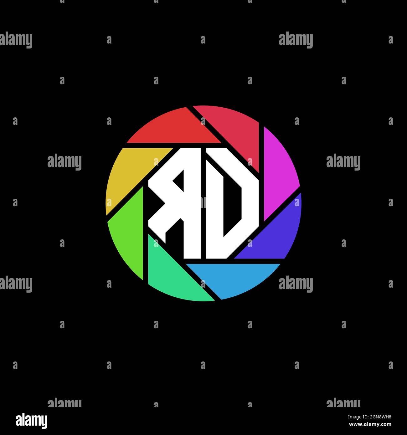 RD Monogram Logo Letter Geometric Polygonal lens rainbow circle shape ...
