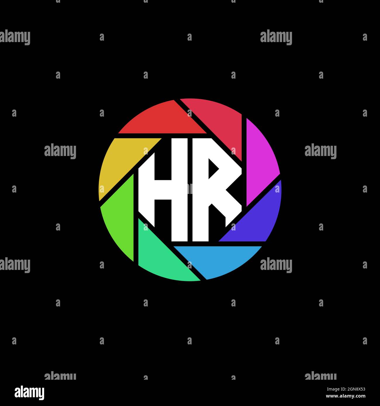 HR Monogram Logo Letter Geometric Polygonal lens rainbow circle shape ...