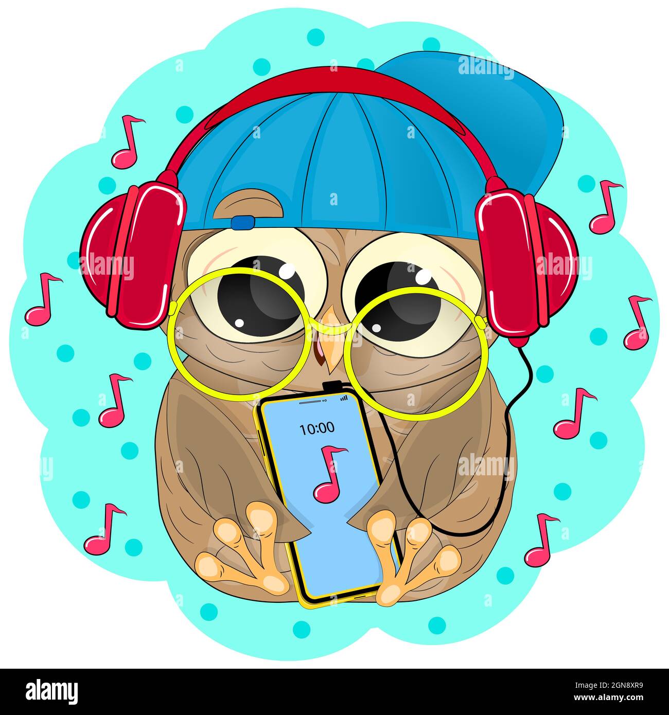 Owl with headphones and smartphone. Vector illustration Stock Vector ...