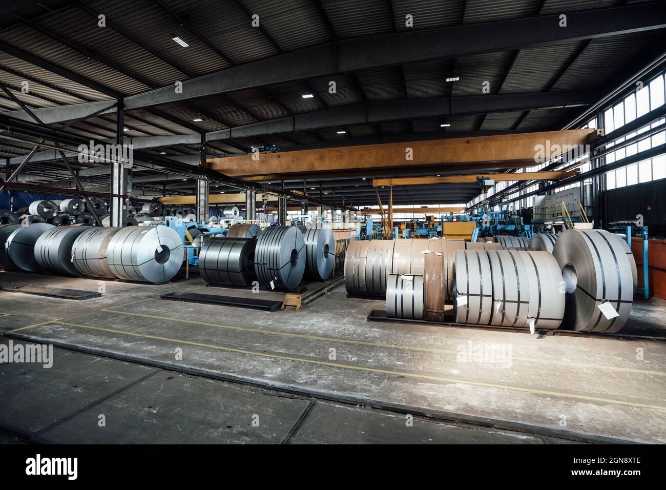 Manufactured steel sheet roll arranged in distribution warehouse Stock ...