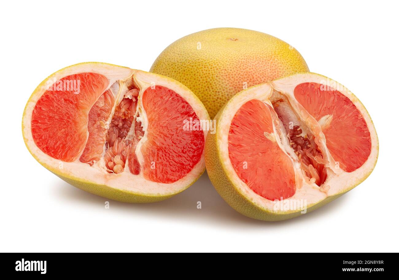 sliced yellow grapefruit path isolated on white Stock Photo - Alamy
