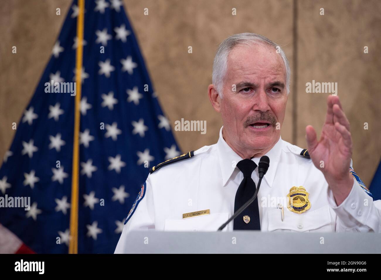 U.S. Capitol Chief of Police Tom Manger speaks with reporters about the ...