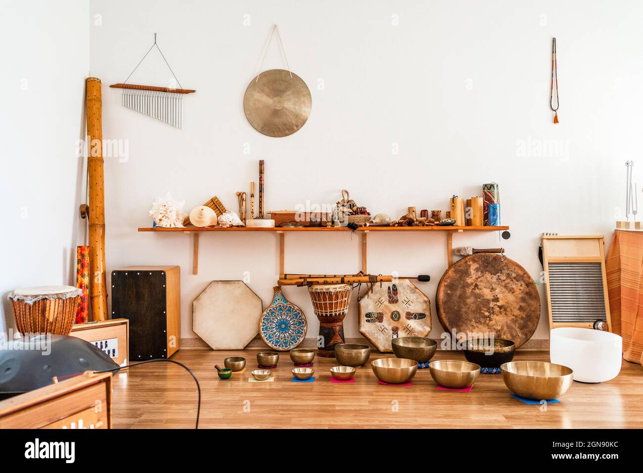 Collection of percussion instruments in studio Stock Photo - Alamy