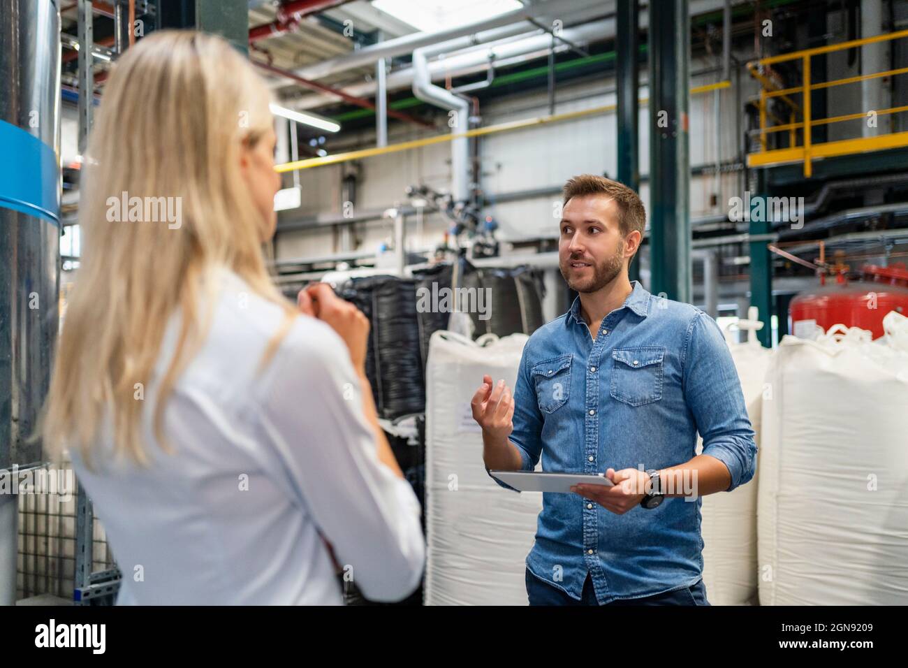 Business professionals having discussion at industry Stock Photo - Alamy