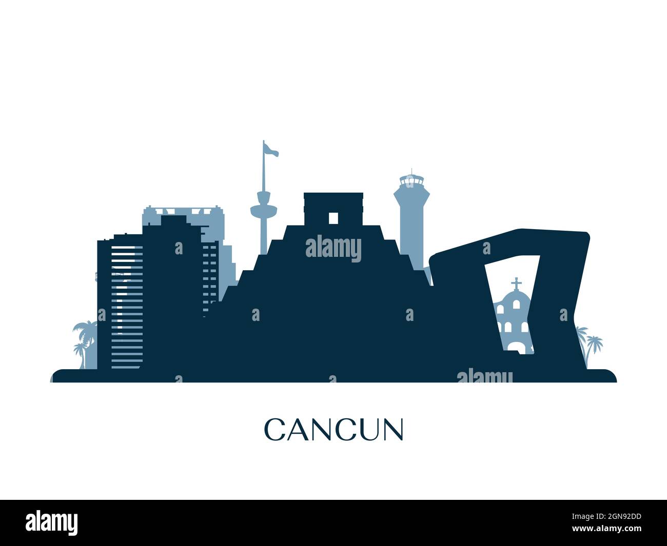 Cancun skyline, monochrome silhouette. Vector illustration Stock Vector ...
