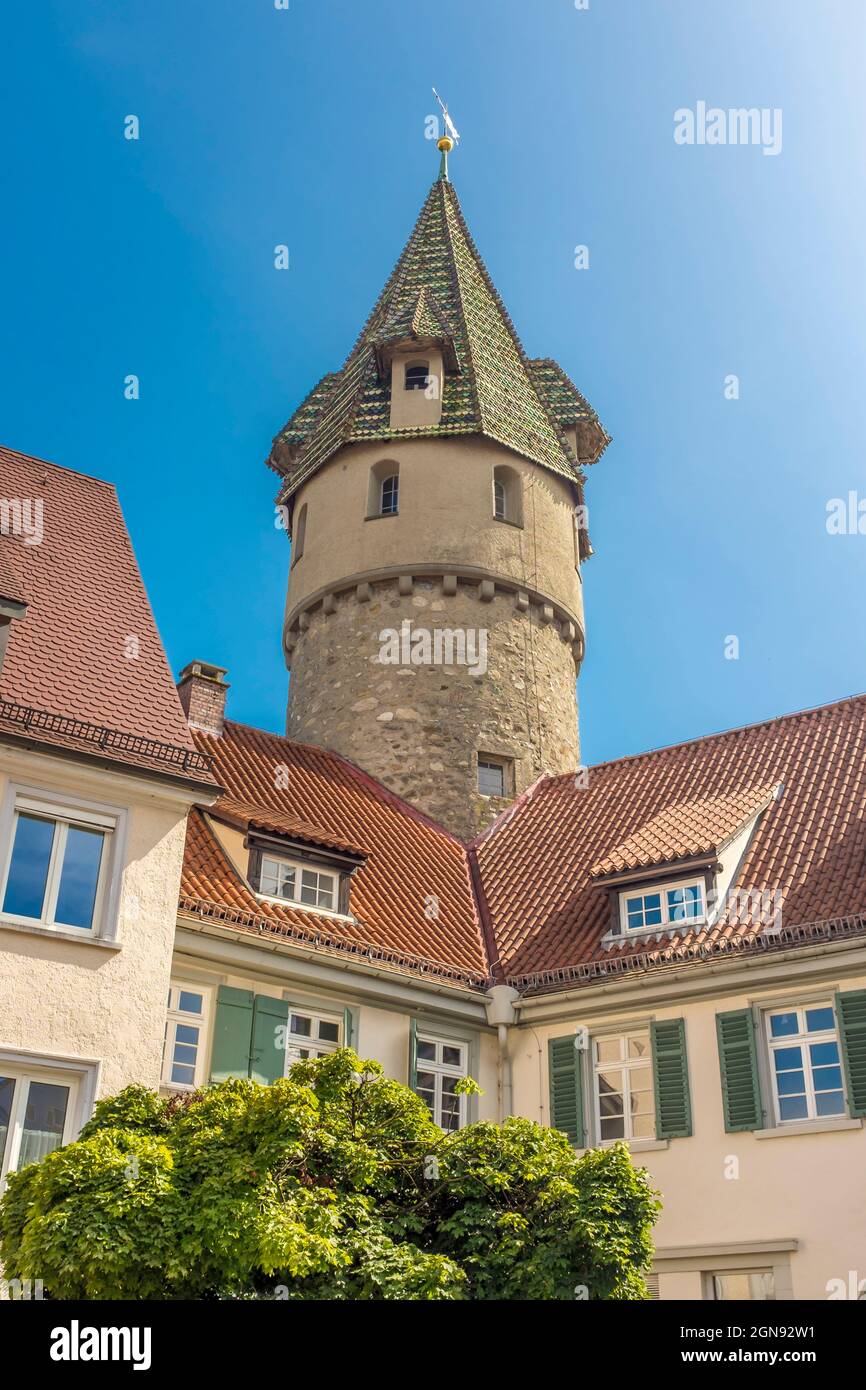 Germany, Baden-Wurttemberg, Ravensburg, Houses in front of medieval ...