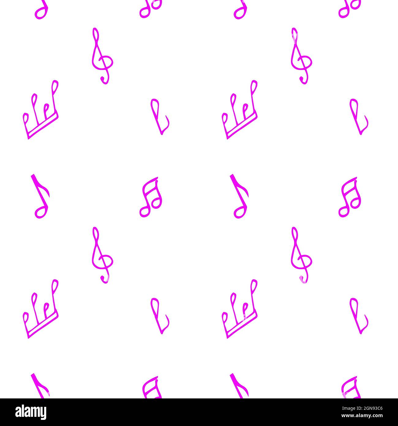 White background with pink notes and treble clef. Pattern for wrapping ...