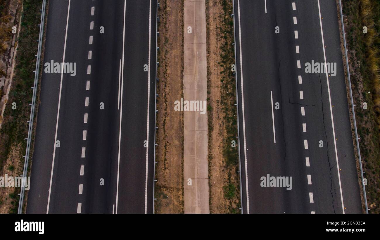 Aerial view of multiple lane highway Stock Photo - Alamy