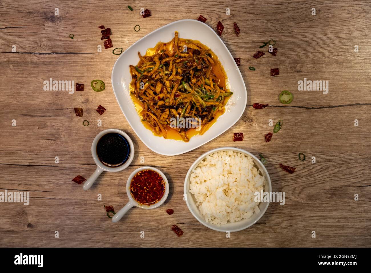 YuXiang chicken, traditional chinese dish served with white rice and ...