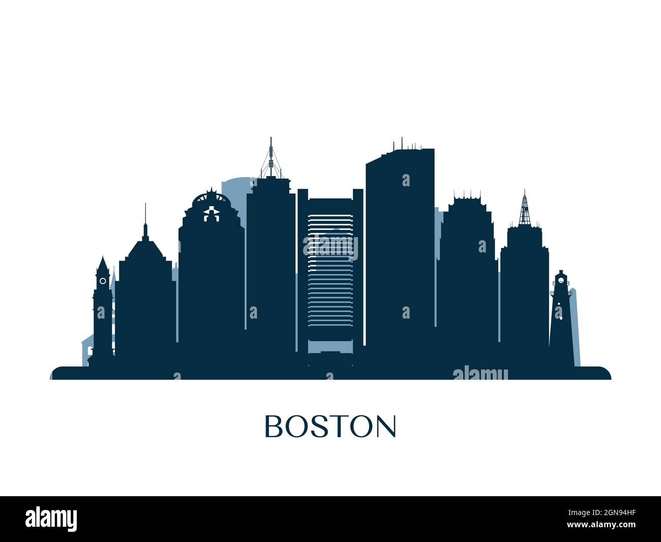 Boston skyline, monochrome silhouette. Vector illustration Stock Vector ...