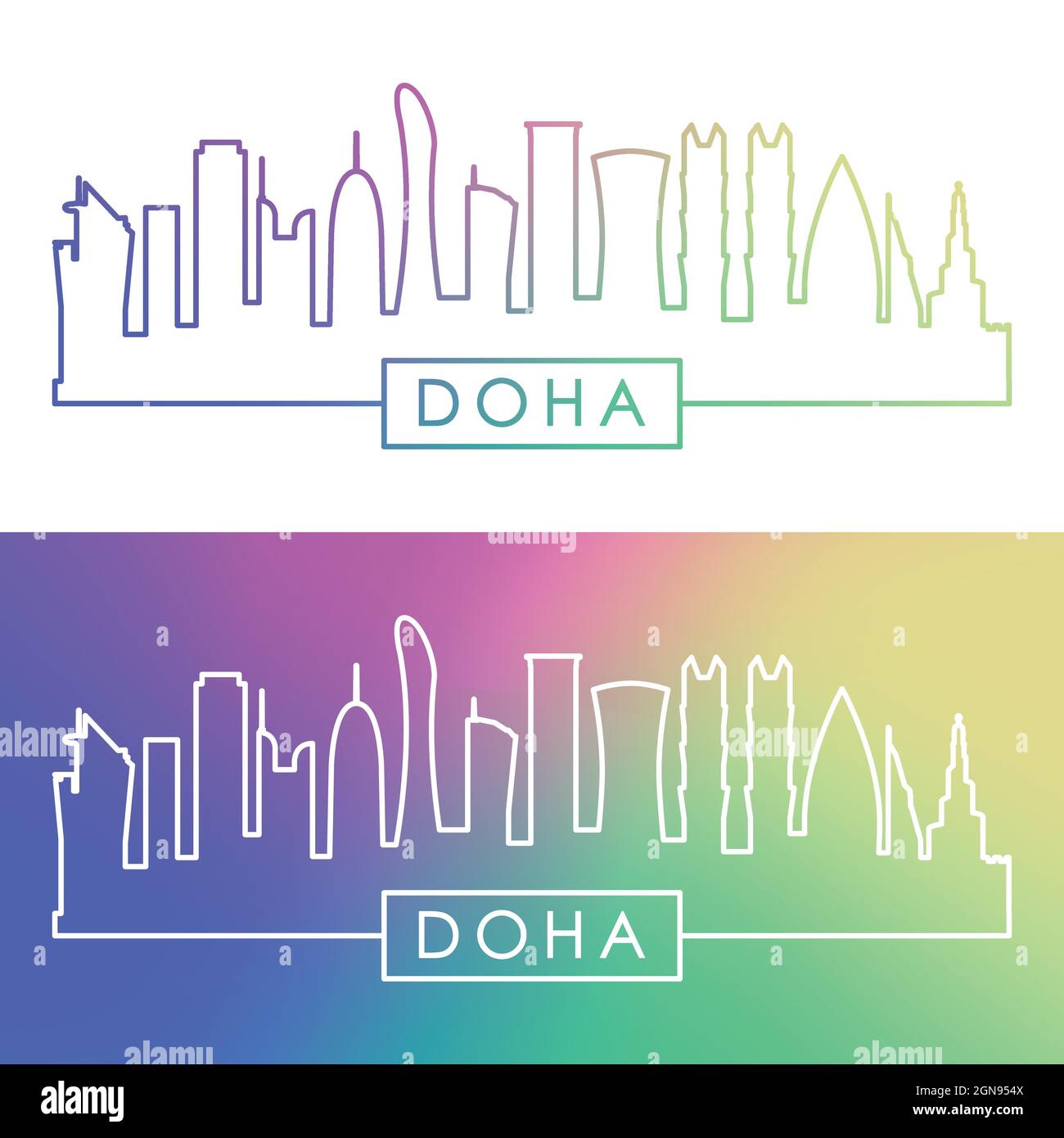 Doha skyline. Colorful linear style. Editable vector file Stock Vector ...