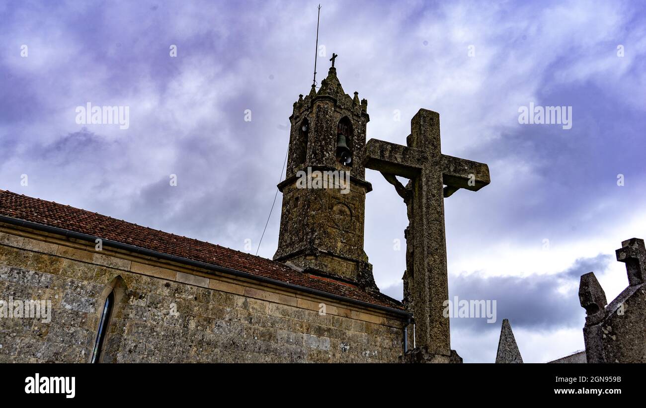 bell tower of rural church rising to the sky Stock Photo - Alamy