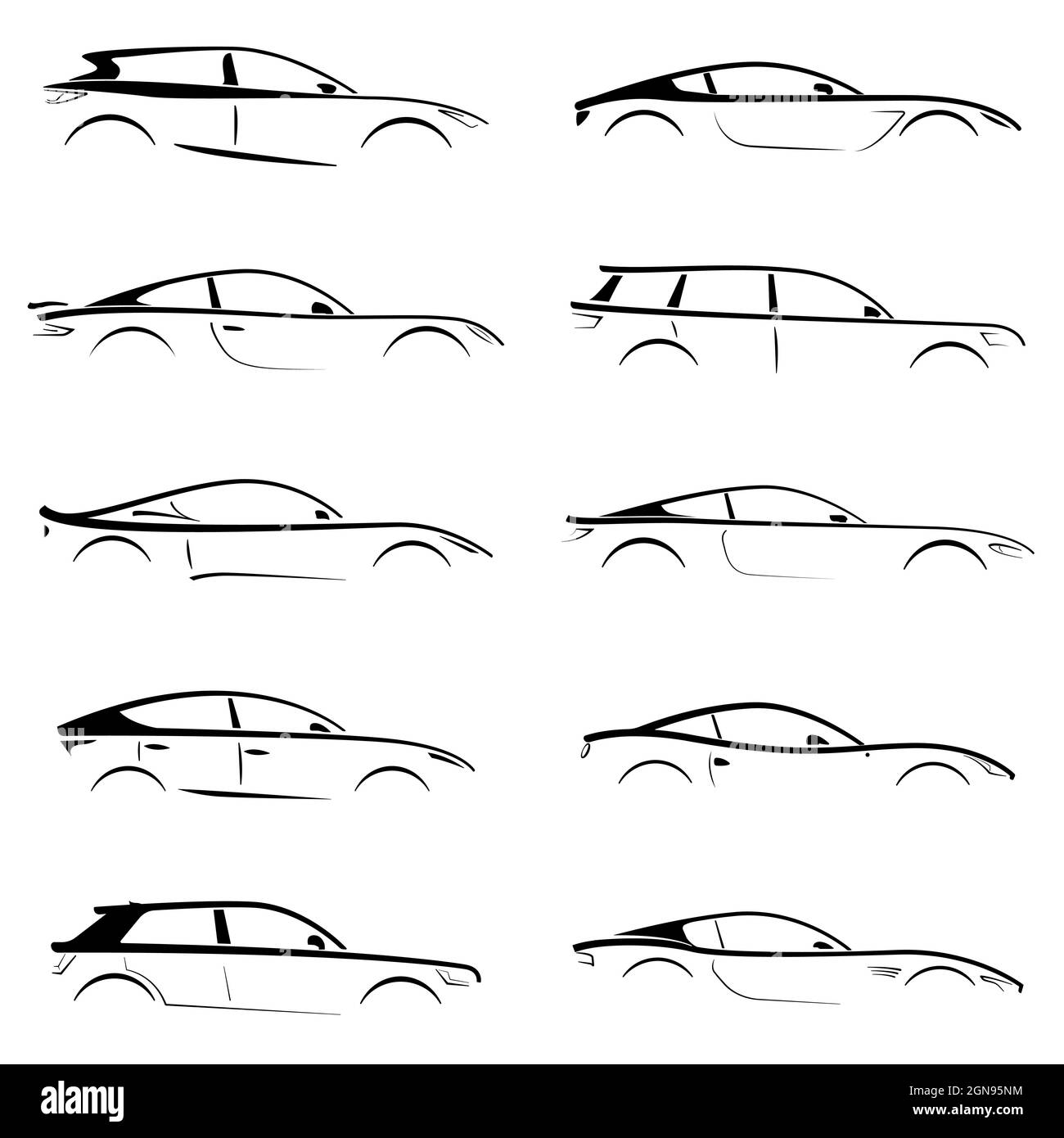 Set of black silhouettes concept cars on white background. Vector ...