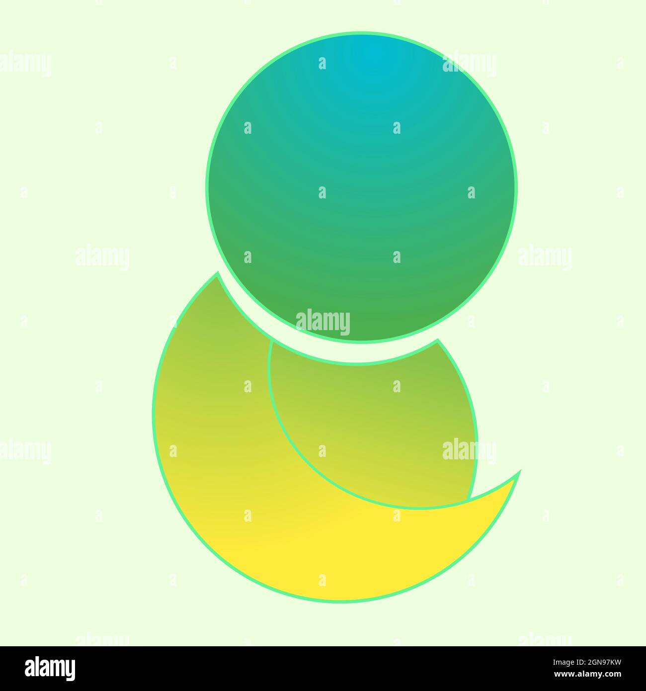Illustration of a green circle above an abstract lime-colored shape on ...
