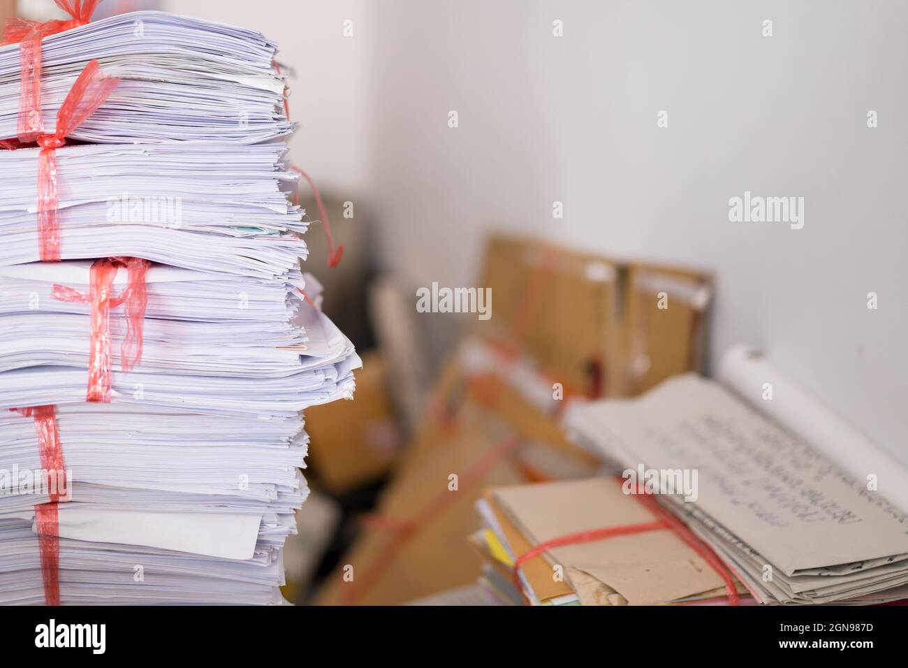 Stack of used paper and old documents packed and ready to be sent out ...