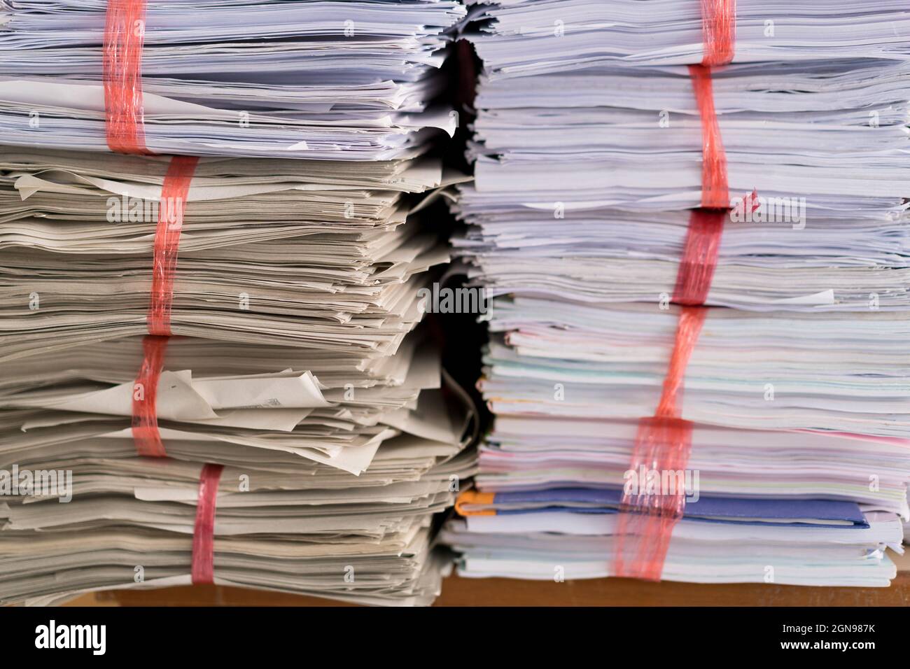 Stack of used paper and old documents packed and ready to be sent out ...