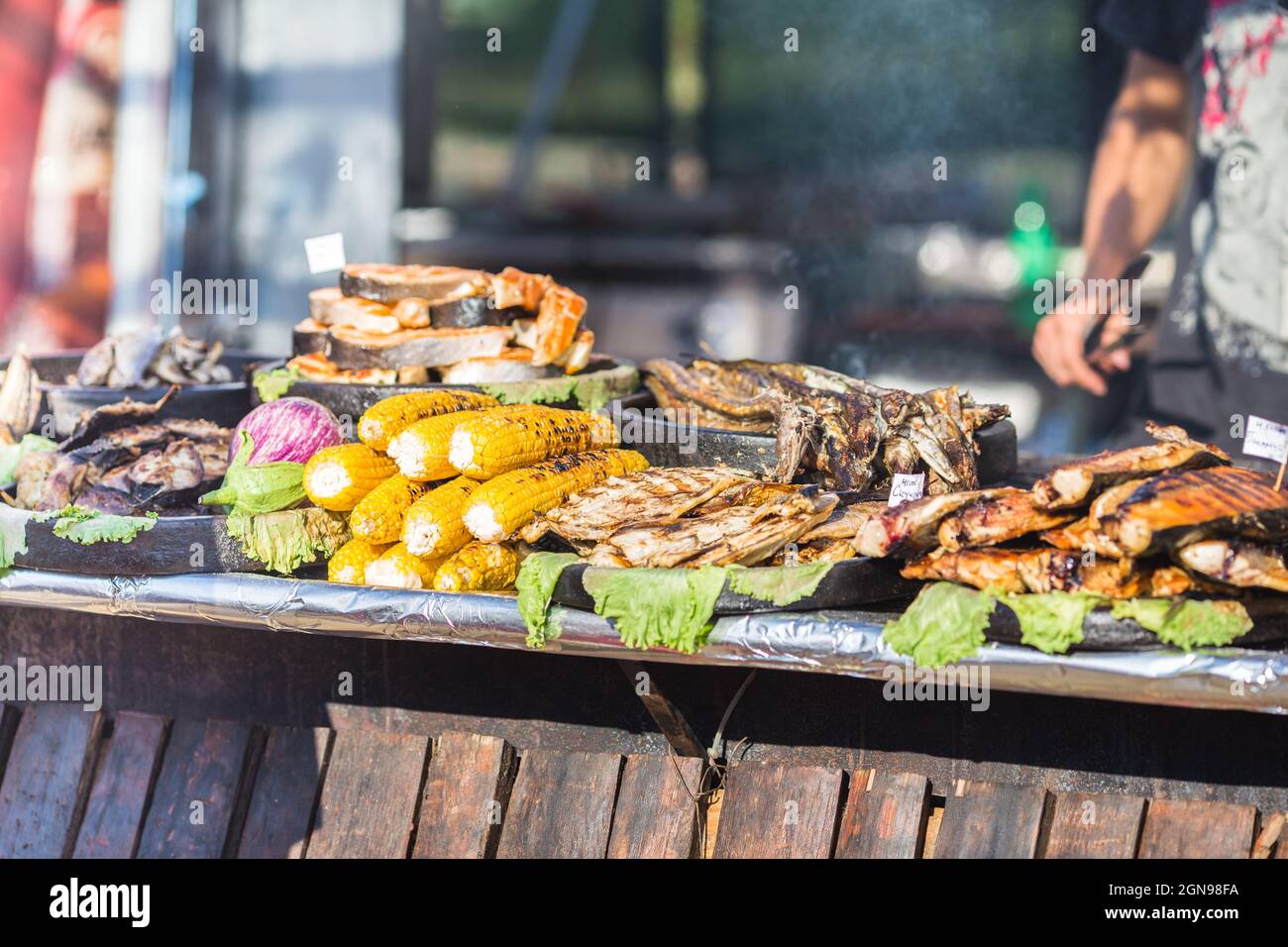 Closeup of the assortment of fried street food Stock Photo - Alamy