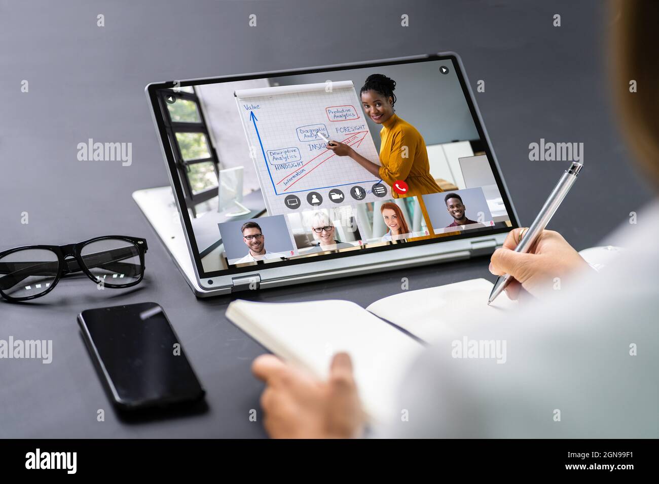Online Virtual Video Conference Training On Laptop Computer Stock Photo ...