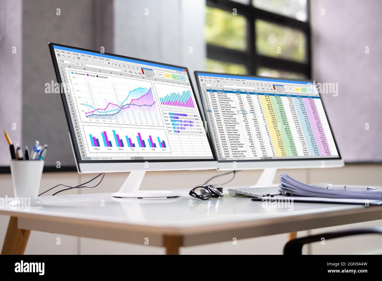 Data Analyst Spreadsheet And Report On PC Computer Stock Photo - Alamy