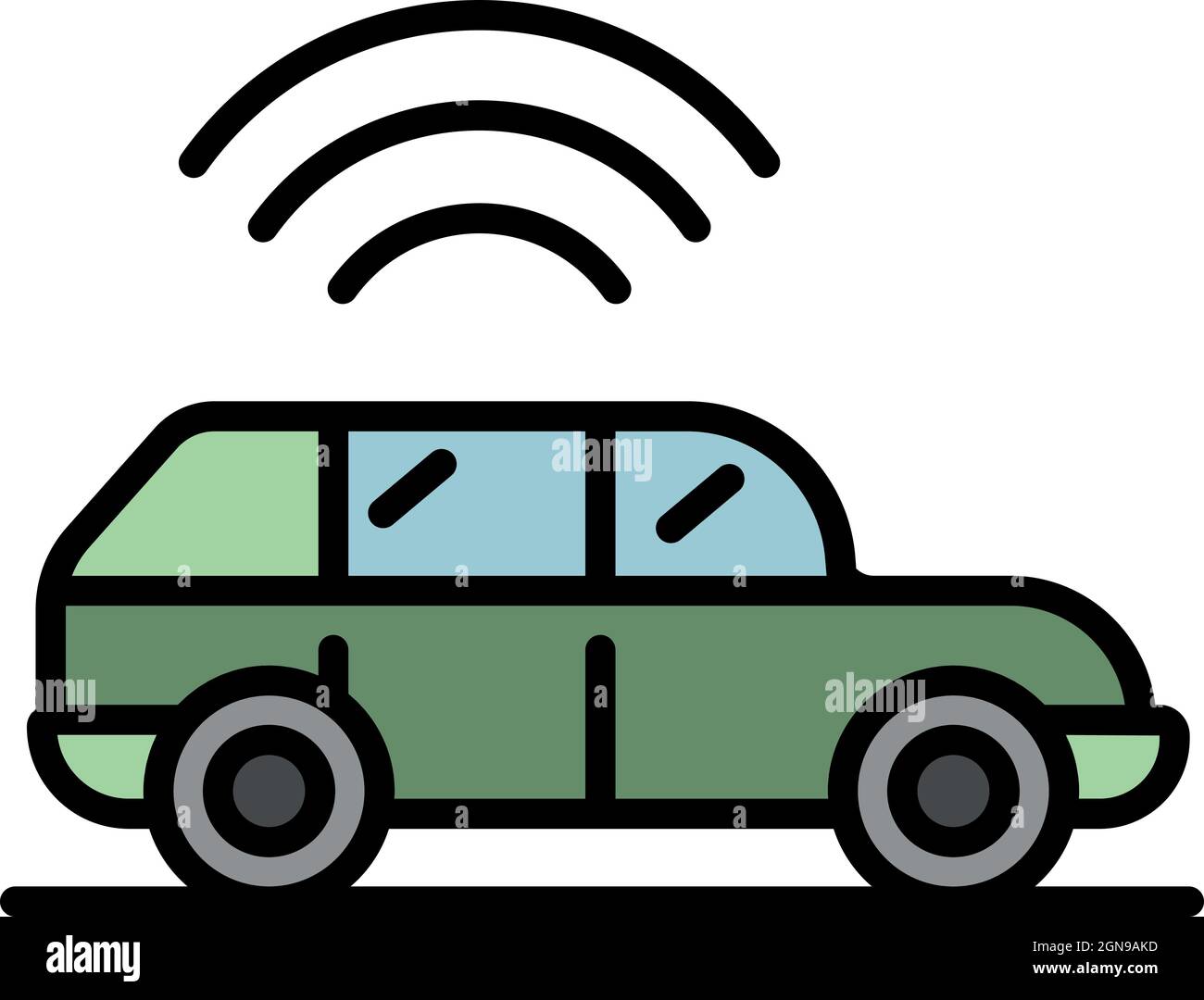 Car and GPS icon. Outline car and GPS vector icon color flat isolated ...