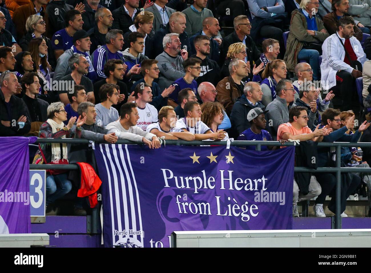 BRUSSEL, BELGIUM - SEPTEMBER 23: Fans and supporters of RSC Anderlecht ...