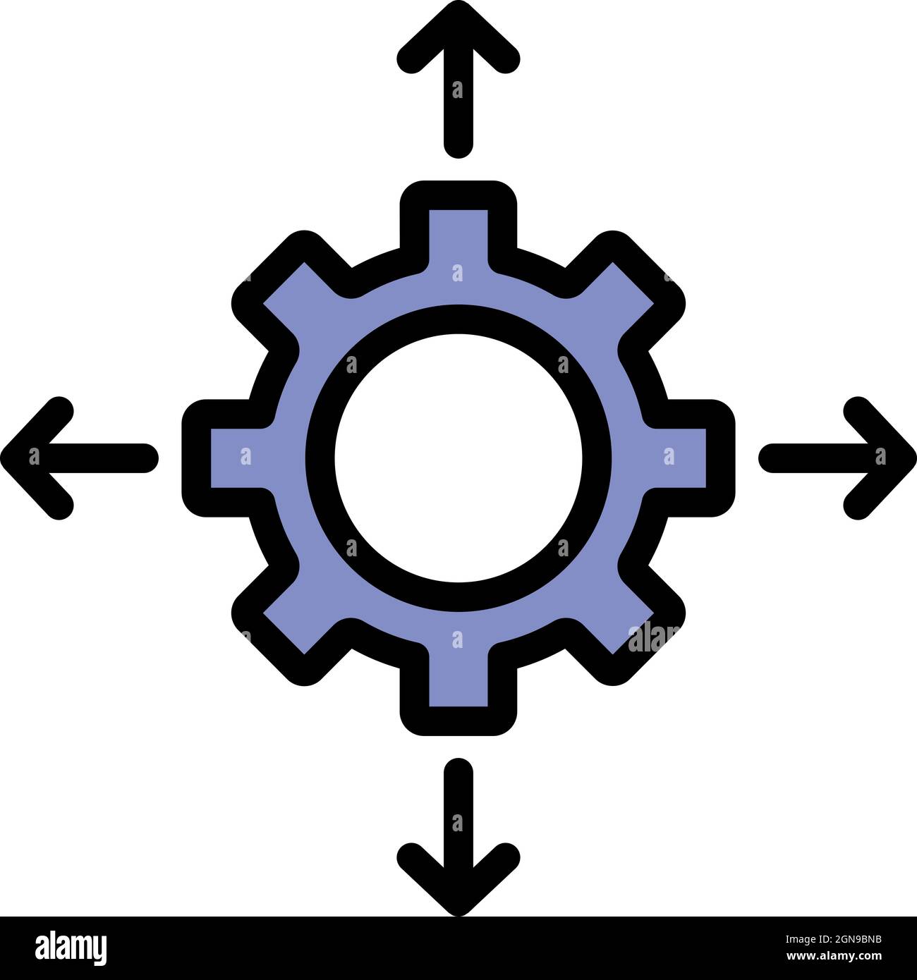 Gear and arrows icon. Outline gear and arrows vector icon color flat ...