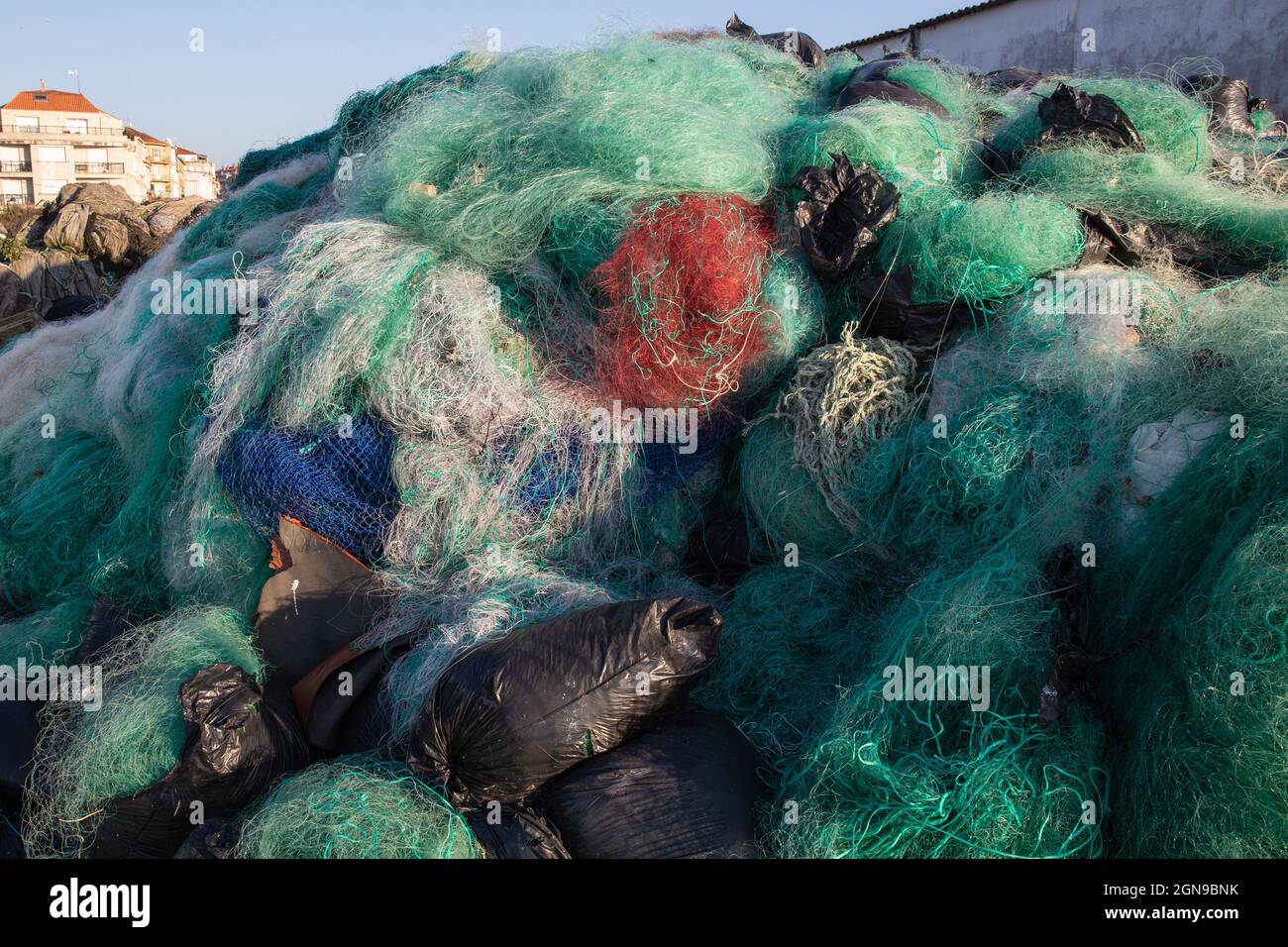 Lots of Used fishing nets waiting to be recycled on outdoors Stock ...