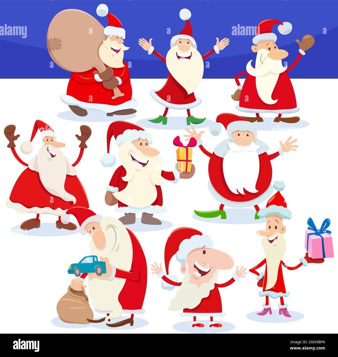 Cartoon illustration of Santa Claus comic characters on Christmas time ...