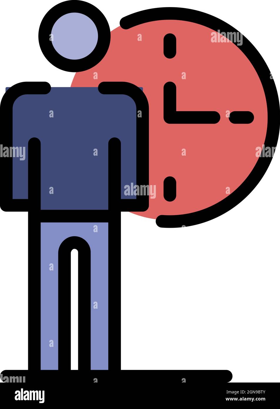Person and time icon. Outline person and time vector icon color flat ...