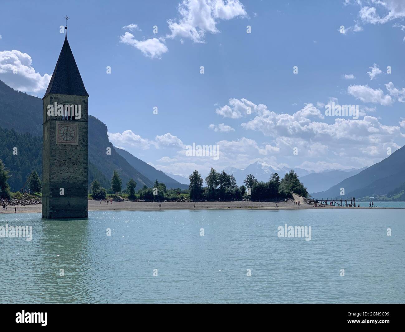 The submerged city and the only bell tower left emerging from the lake ...