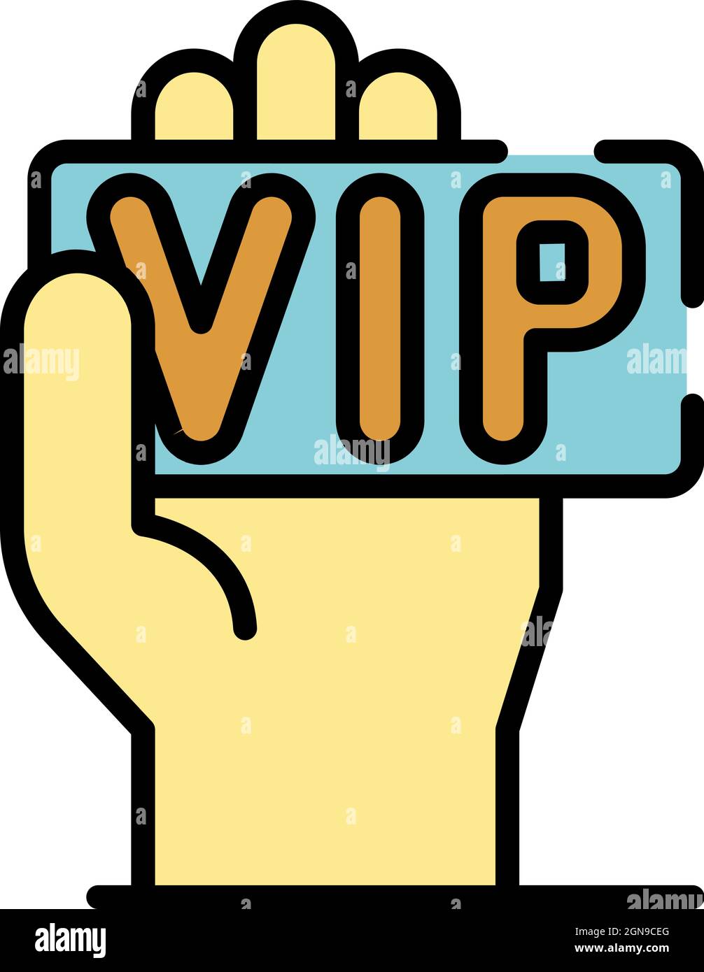 VIP card in hand icon. Outline VIP card in hand vector icon color flat ...