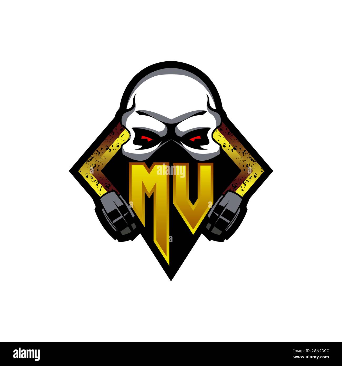 MV Logo monogram with Skull Shape designs template vector icon modern ...