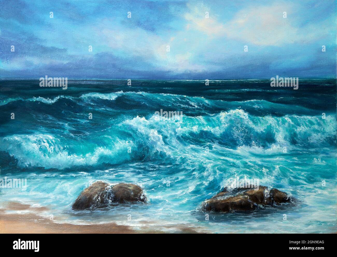 Original oil painting of Ocean and cliffs on canvas.Modern Impressionism Stock Photo - Alamy