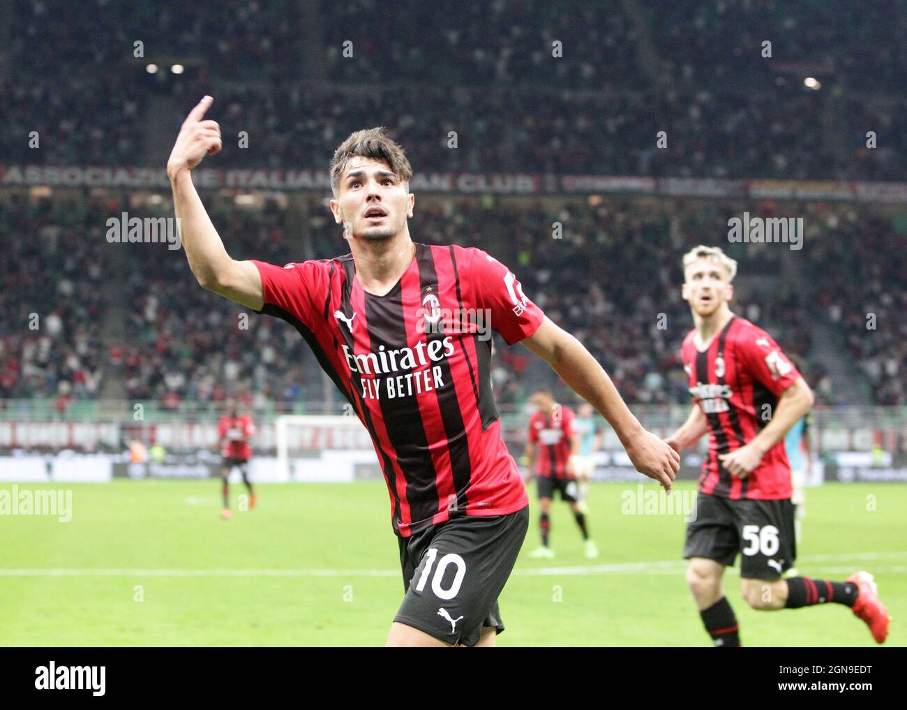 Milano, Italy. 22nd Sep, 2021. Brahim Díaz of AC Milan celebrates after ...