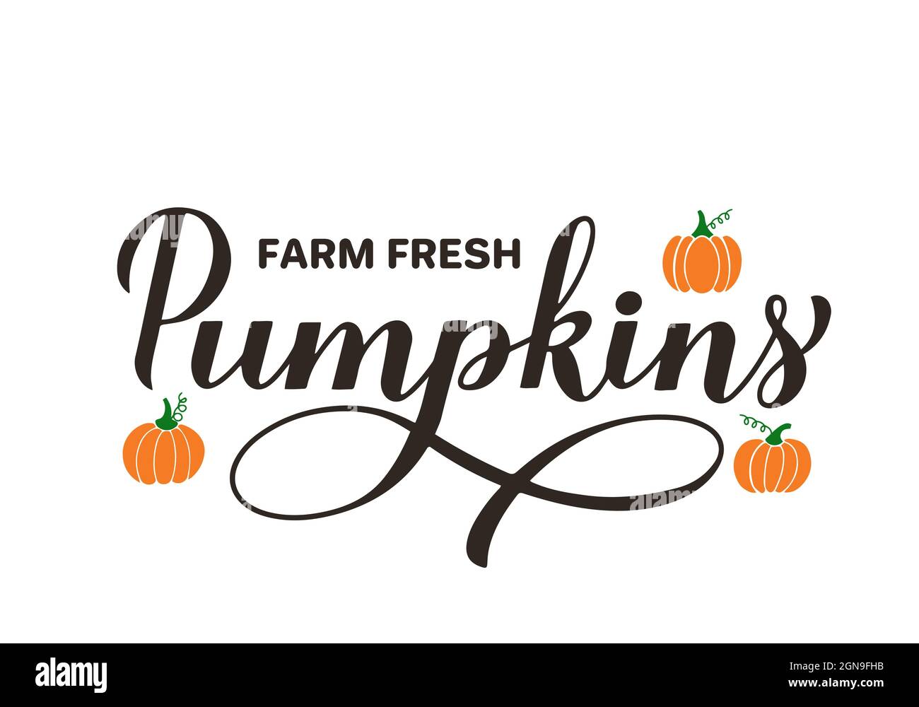 Farm fresh pumpkins calligraphy lettering. Harvest festival decorations ...