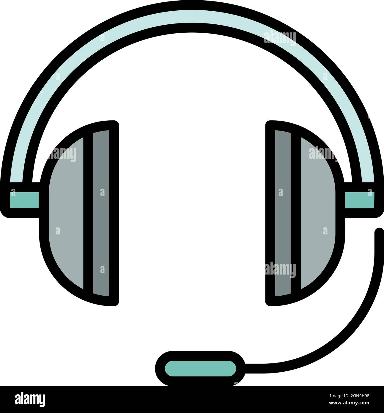 Headphone with microphone icon. Outline headphone with microphone ...