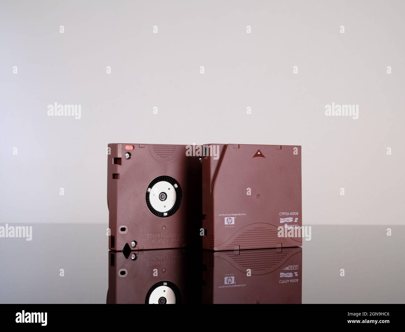 Two LTO (Linear Tape Open) cartridges without casing. LTO magnetic ...