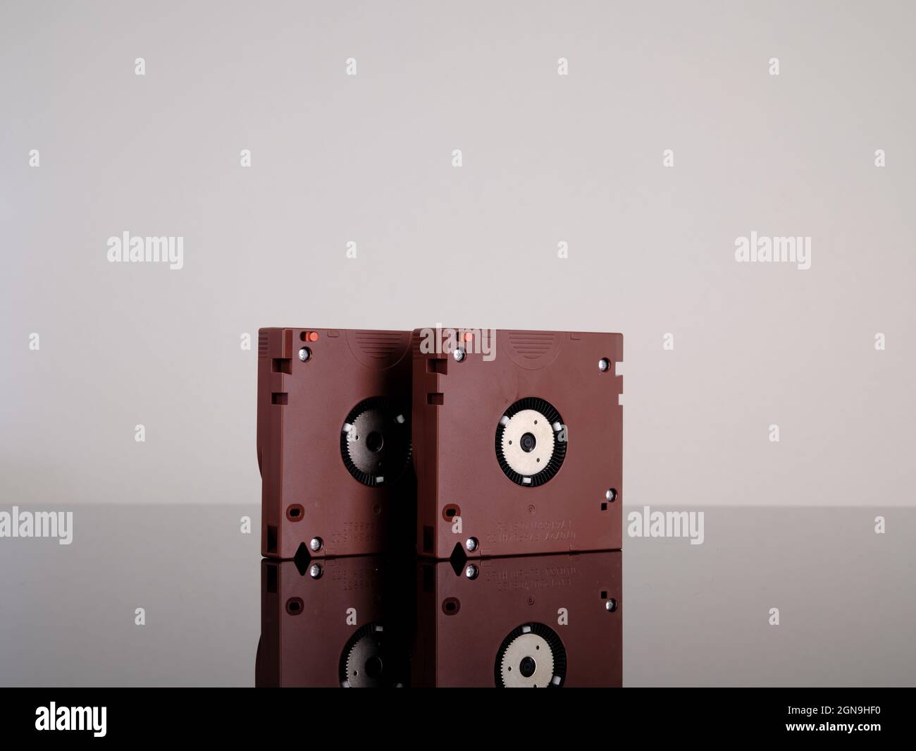 Two LTO (Linear Tape Open) cartridges without casing. LTO magnetic ...