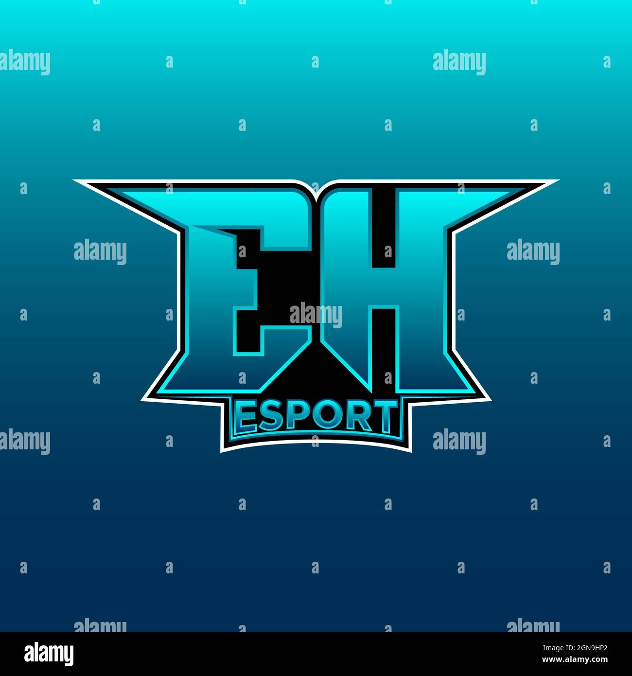 EH Logo ESport Gaming Initial with Blue Light Color design vector ...